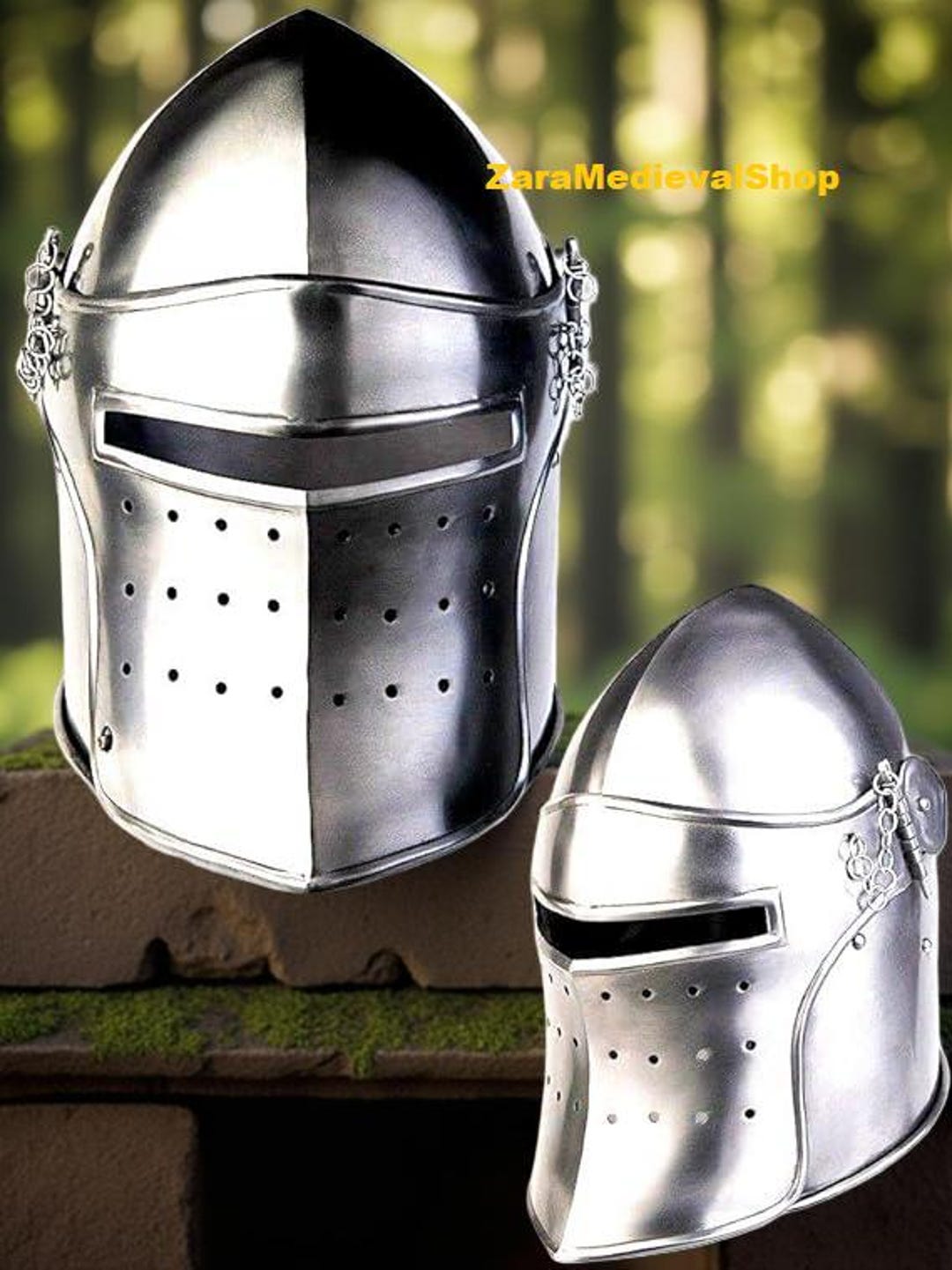 Medieval Barbute Helmet 18 Gauge Steel Functional Armor With Removable ...