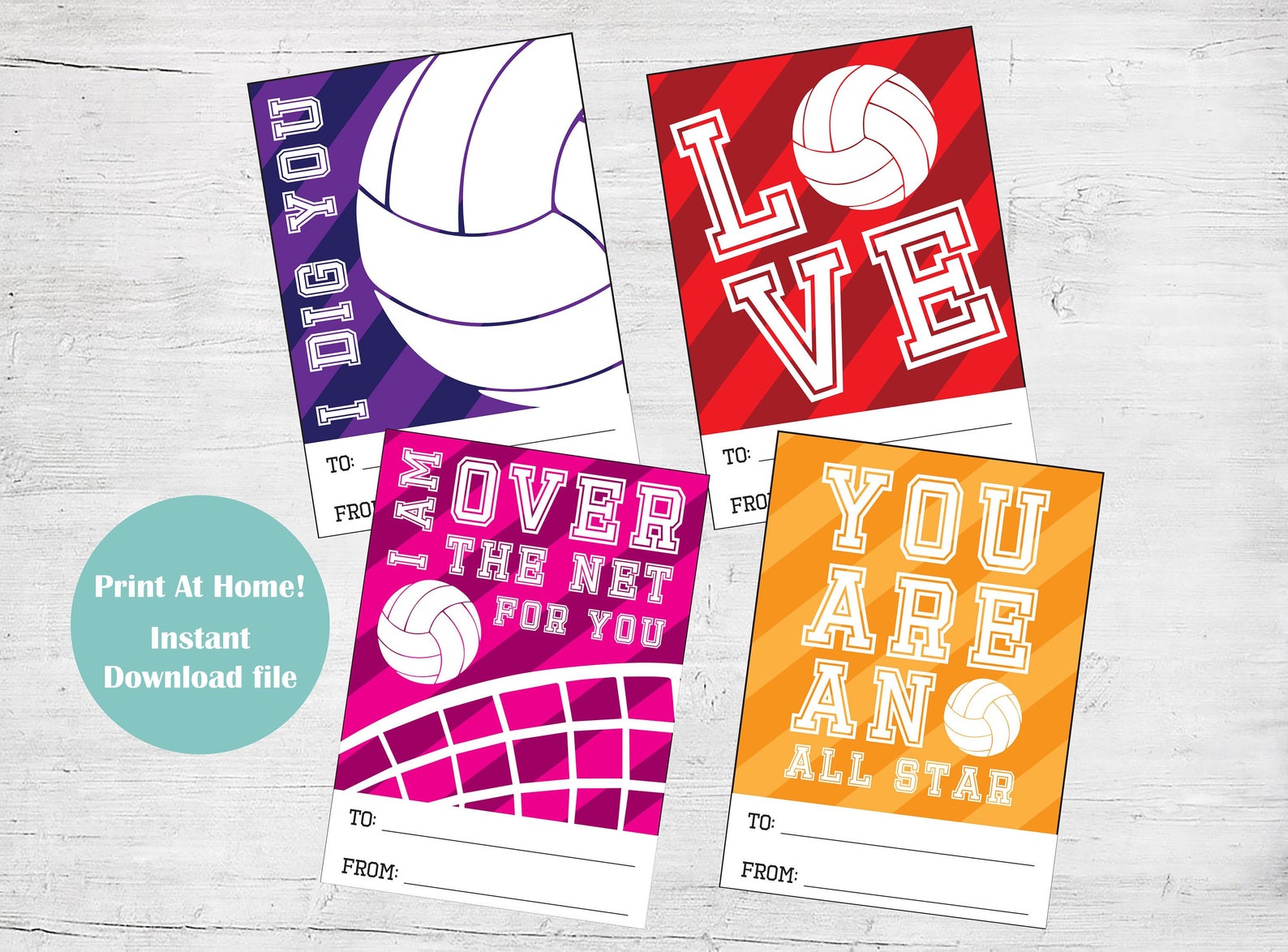 Volleyball Valentine Cards Digital Volleyball Valentine Day - Etsy