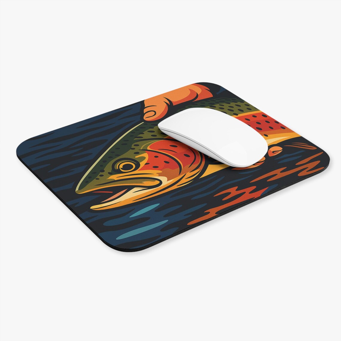 Fly Fisherman Mouse Pad, Trout Fishing Desk Mat, Office Gift for Angler ...