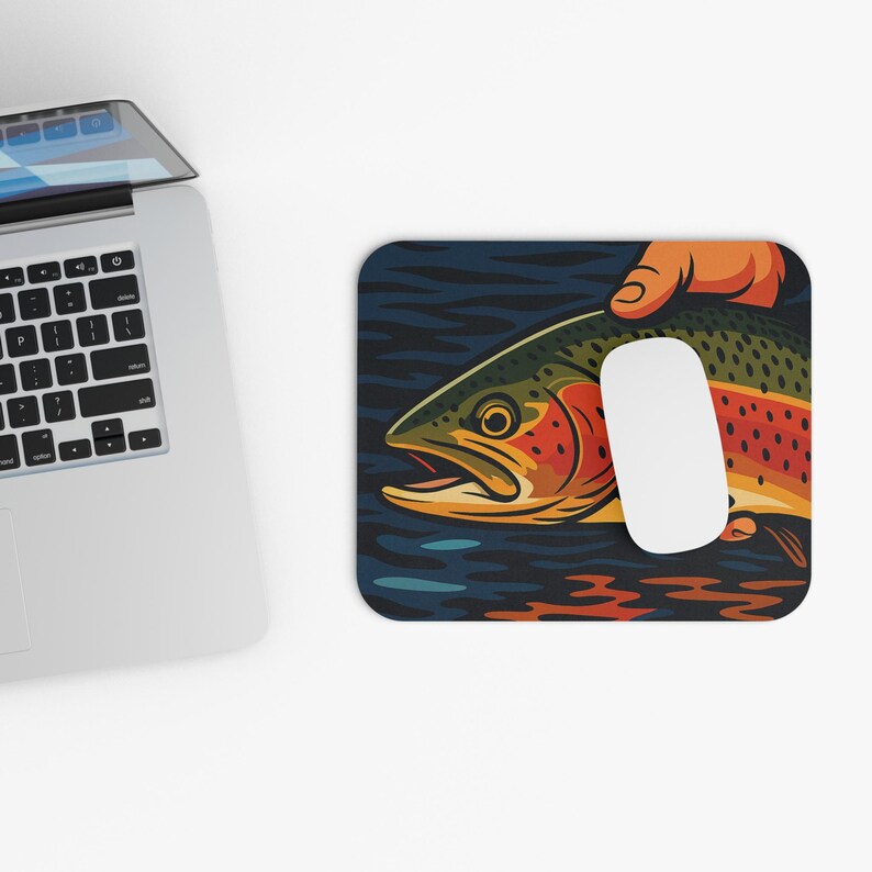 Fly Fisherman Mouse Pad, Trout Fishing Desk Mat, Office Gift for Angler ...