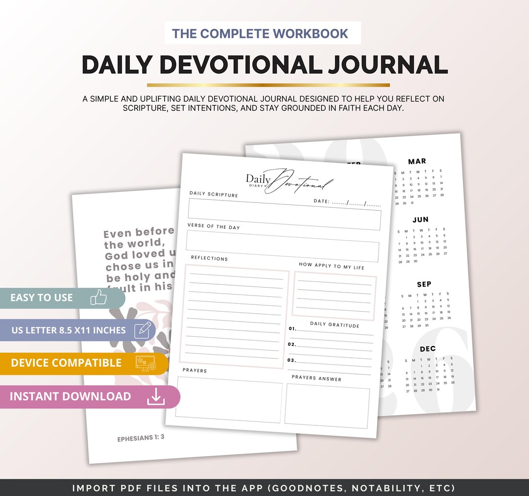 Daily Devotional Journal Printable, Faith Reflection Journal for Prayer ...