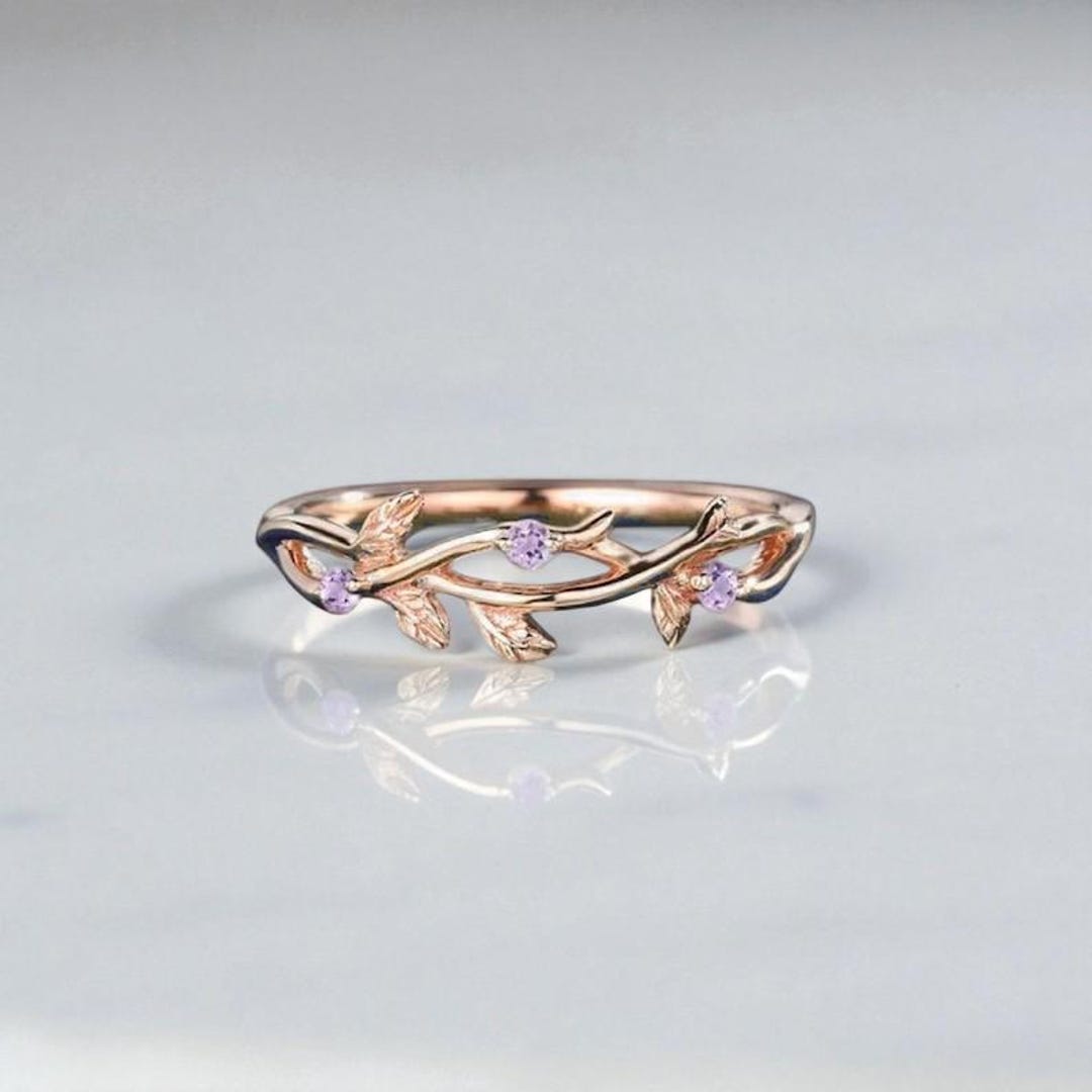 Vintage Amethyst Leaf Ring, Rose Gold Plated, Nature Inspired - Etsy