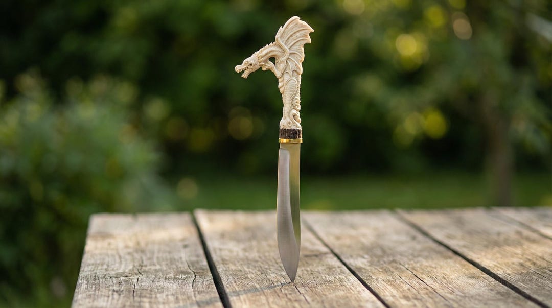 Hand Carved Winged Dragon Antler Knife Handle, Fantasy Gift for Dad ...