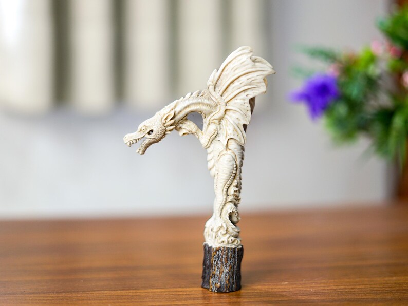 Hand Carved Winged Dragon Antler Knife Handle, Fantasy Gift for Dad ...