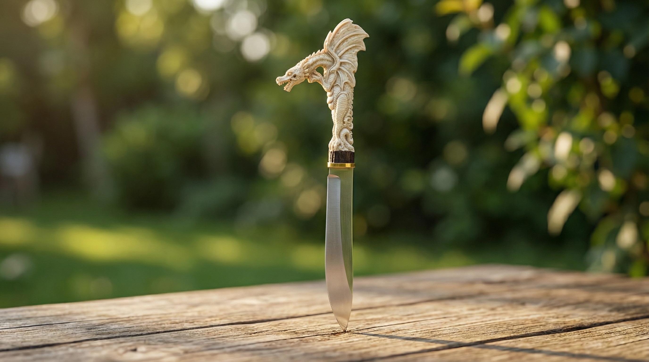 Hand Carved Winged Dragon Antler Knife Handle, Fantasy Gift for Dad ...