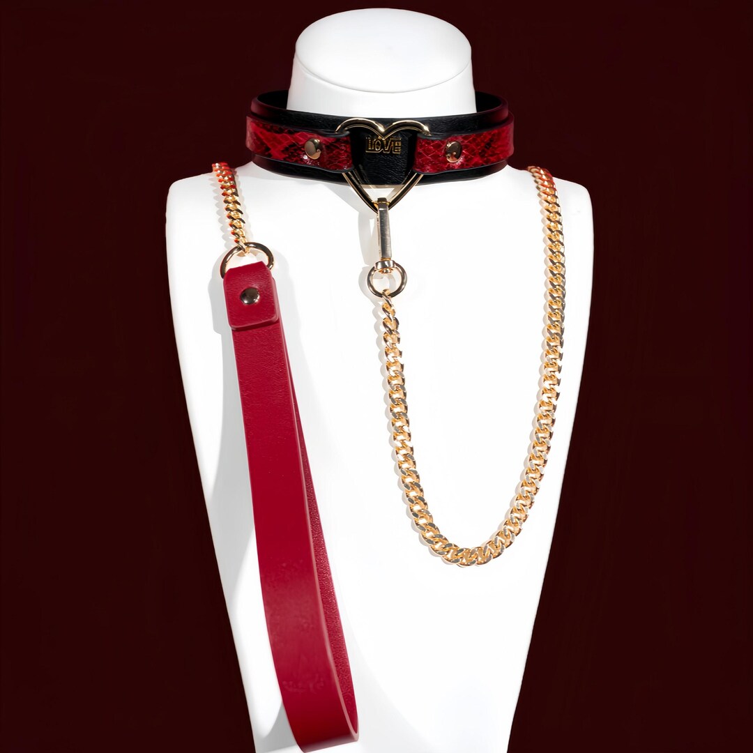 Custom Snake Pattern BDSM Collar, Engraved LOVE Leather Choker ...