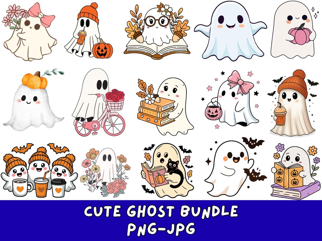Cute Ghost PNG Bundle, Ghost Outline Svg, Minimalist Ghost Svg ...