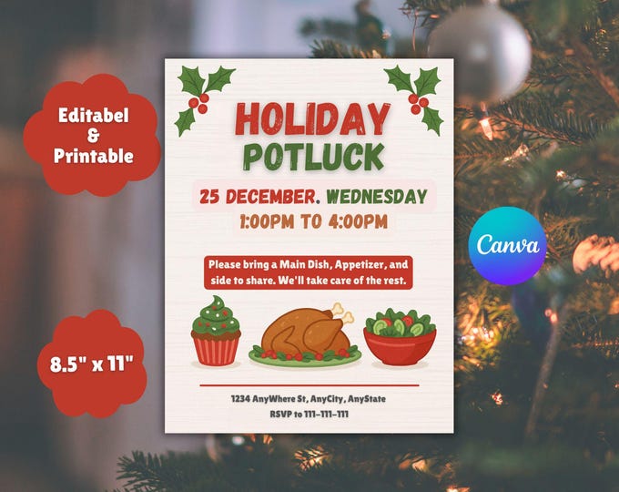 Christmas Potluck Flyer Template, Winter Potluck Sign, Office Potluck ...