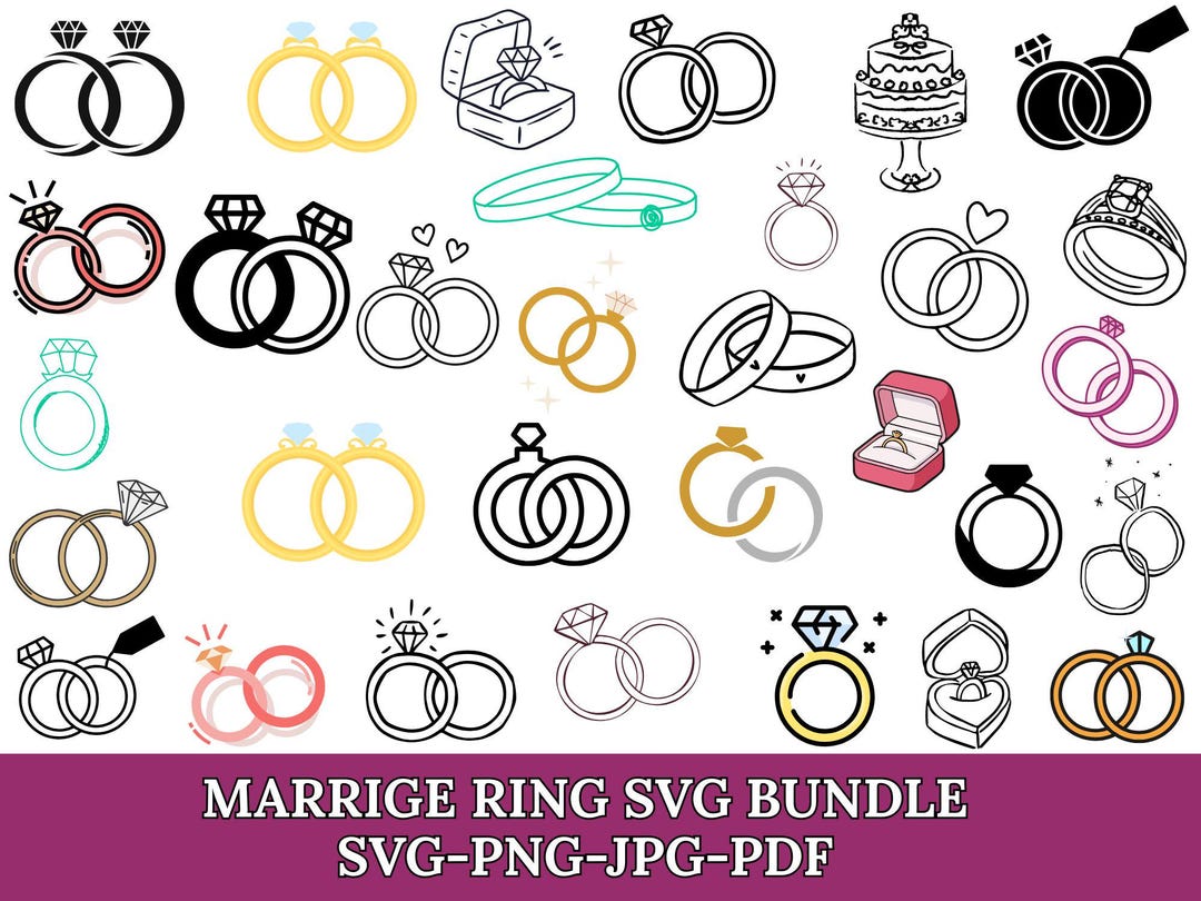 Wedding Ring SVG Bundle, Engagement Ring SVG Vector Files, Diamond Ring ...
