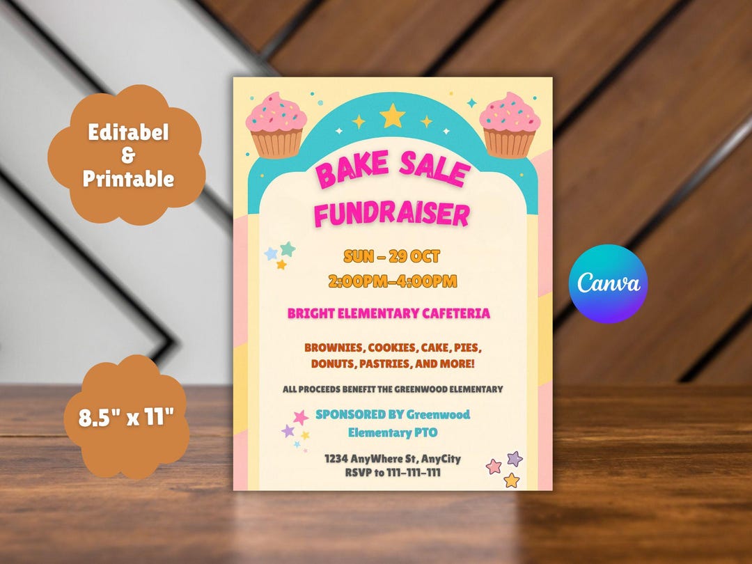 Bake Sale Flyer Template, Editable Baking Event Sign Canva Template ...