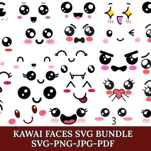 Kawaii Faces Bundles Svg | Cartoon Faces Clipart | Emoticons Cut File ...