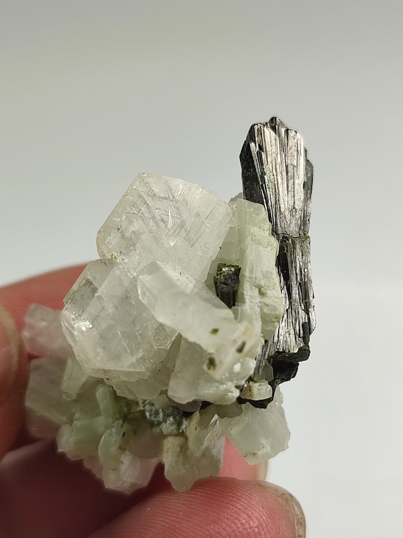 Epidote Adularia Cluster Specimen - Green & White Mineral From Pakistan ...
