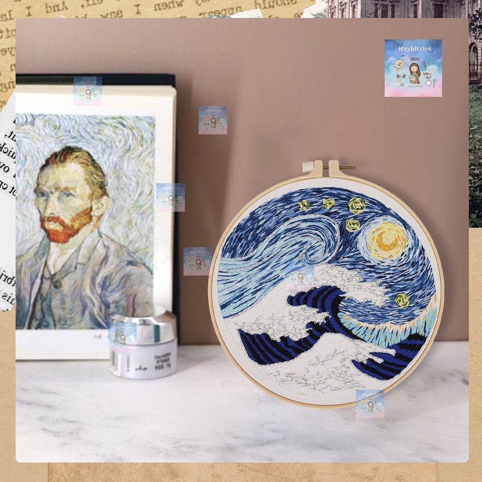 V-gogh's Starry Night Embroidery Kit, DIY Kit for Artists of All Levels ...
