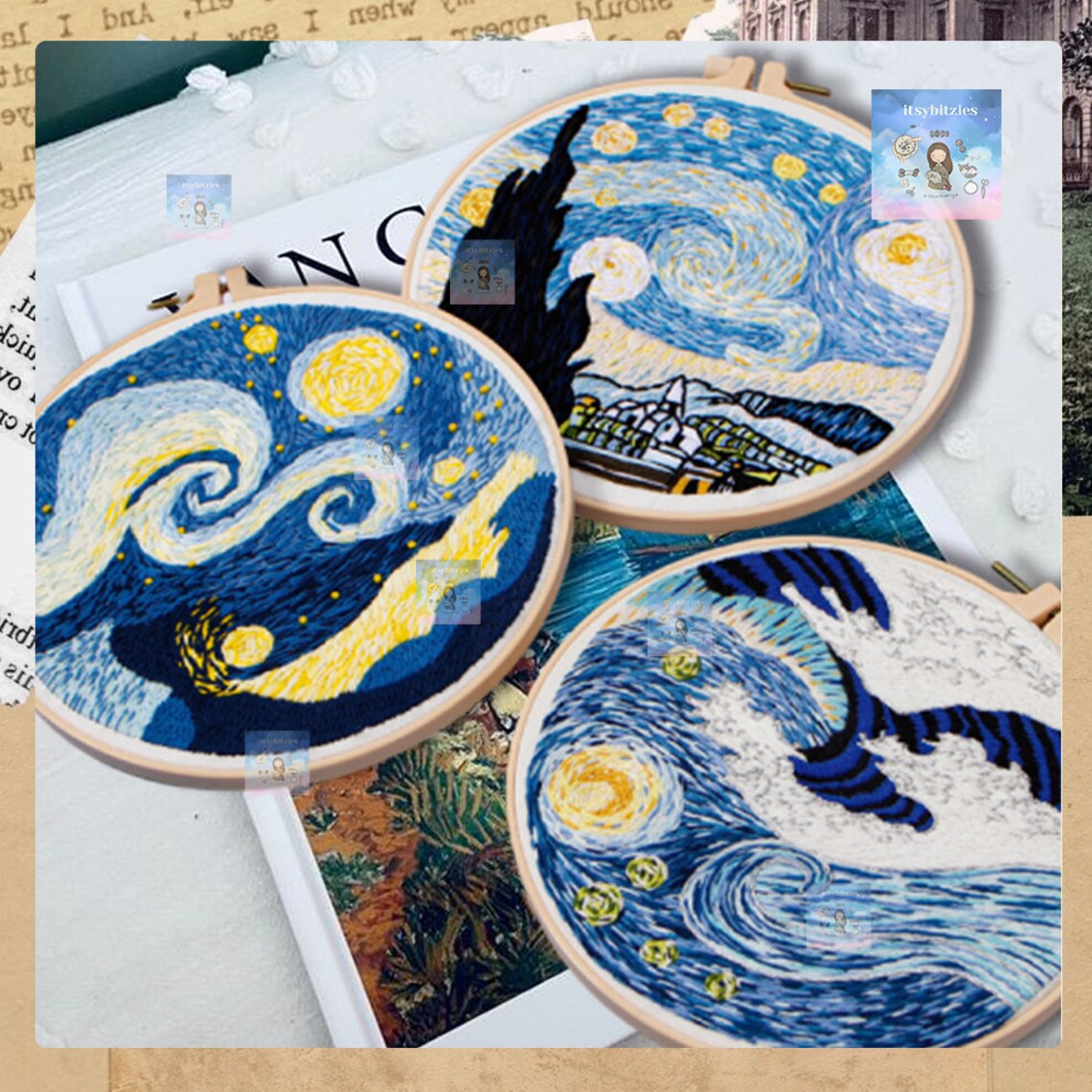 V-gogh's Starry Night Embroidery Kit, DIY Kit for Artists of All Levels ...
