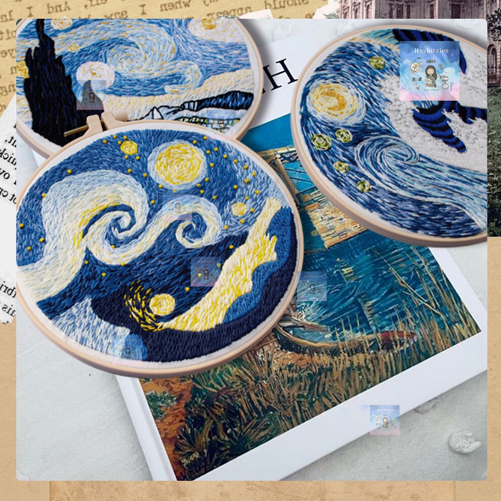 V-gogh's Starry Night Embroidery Kit, DIY Kit for Artists of All Levels ...