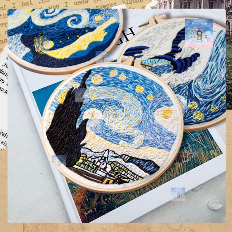 V-gogh's Starry Night Embroidery Kit, DIY Kit for Artists of All Levels ...
