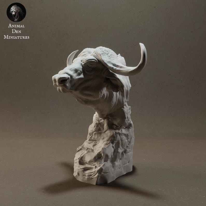 Cape Buffalo Bust – 3D Printed Model - Unpainted - Animals Miniatures ...