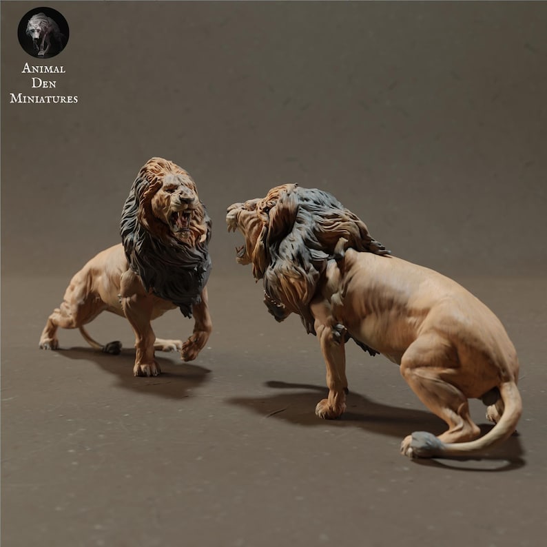 Lions Fighting – 3D Printed Model - Unpainted - Animals Miniatures ...