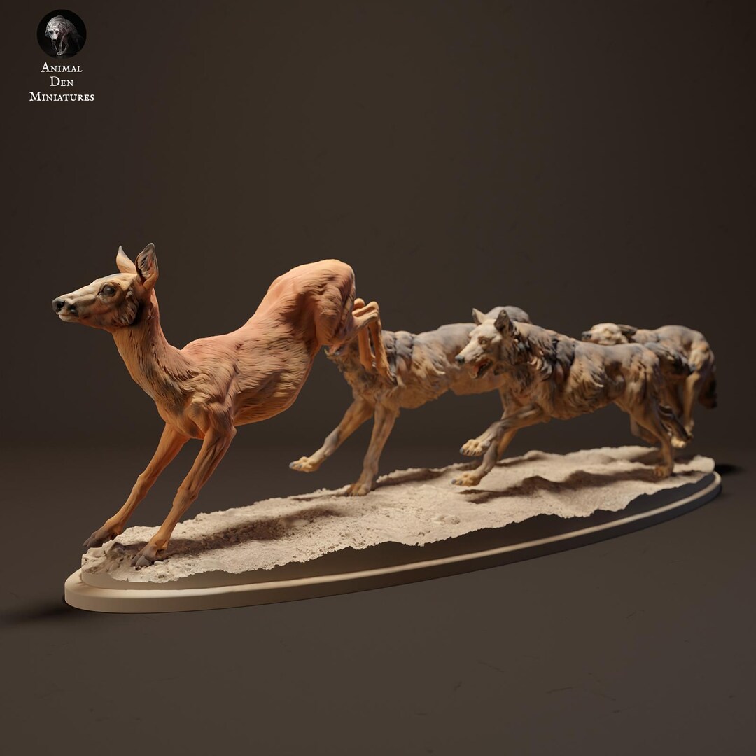 Iberian Wolves Hunting Roe Deer – 3D Printed Model - Unpainted ...