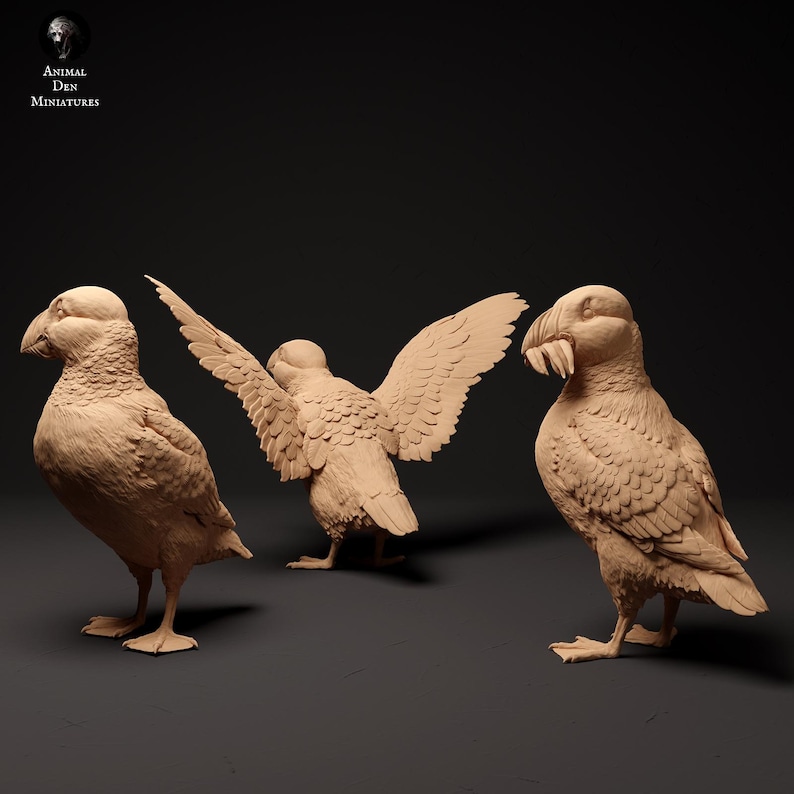 Atlantic Puffins – 3D Printed Model - Unpainted - Animals Miniatures ...