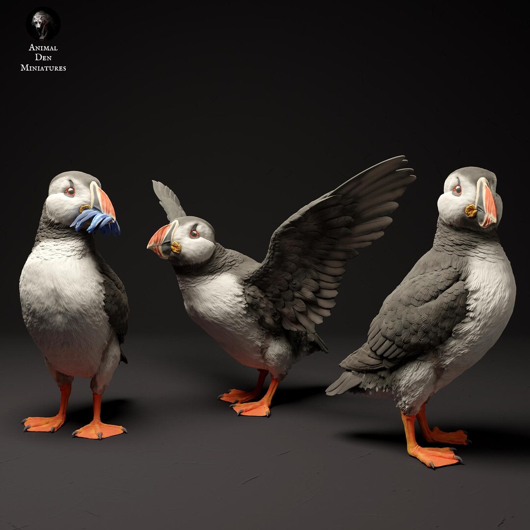Atlantic Puffins – 3D Printed Model - Unpainted - Animals Miniatures ...