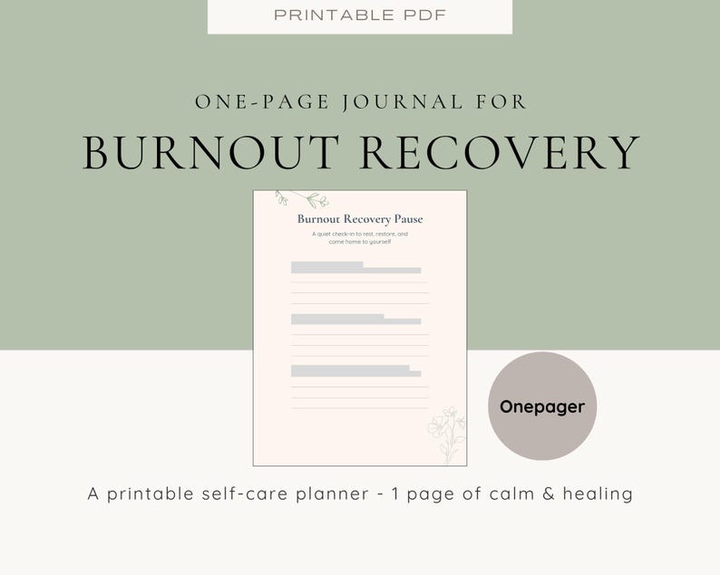 Burnout Recovery Journal, Mental Health Printable, Daily Self-care PDF ...