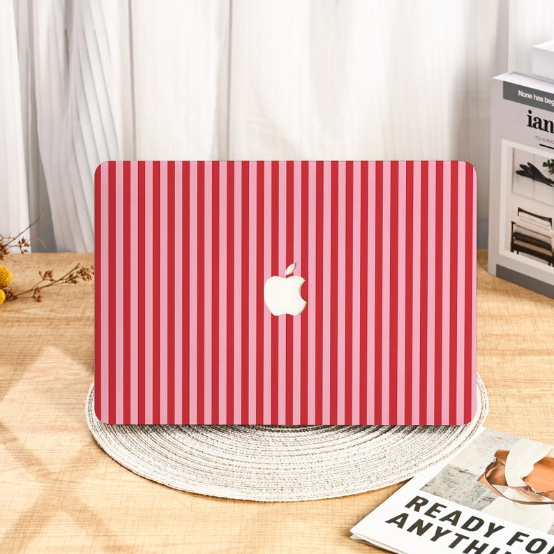 Red Striped Aesthetic MacBook Protective Case Cover for 2025 M4 Air 15 ...