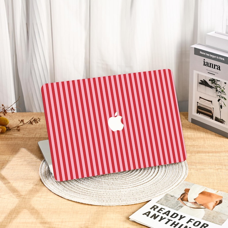 Red Striped Aesthetic MacBook Protective Case Cover for 2025 M4 Air 15 ...