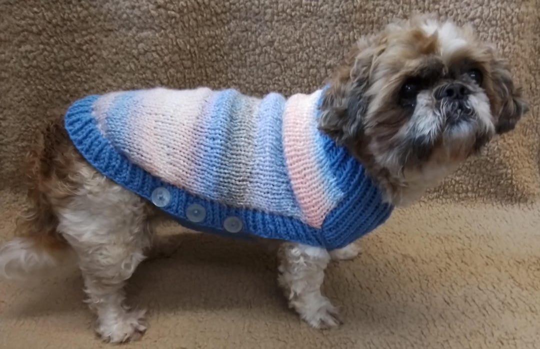 Hand Knitted Chunky Wool Dog Coat. Colour Blue Mix. Size Medium. - Etsy