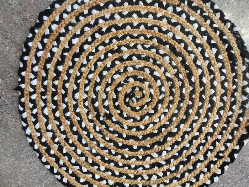 Handmade Braided Jute Rug: Black & White Boho Farmhouse Decor - Etsy
