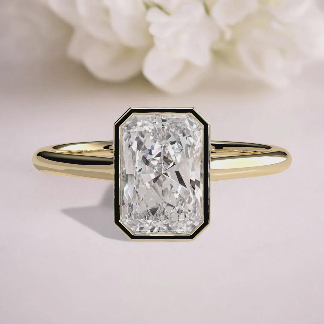 Bezel Set Radiant Cut Cathedral Solitaire Engagement Ring - Etsy