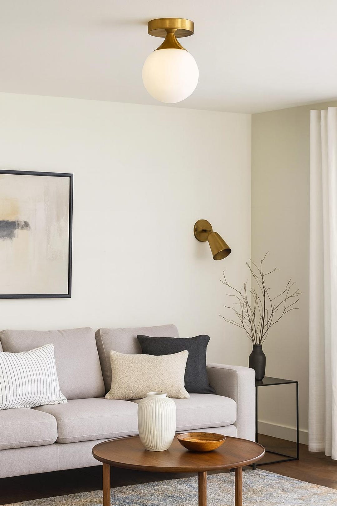 Modern Brass Glass Orb Sconce | Mid Century Flush Mount Ceiling Light ...