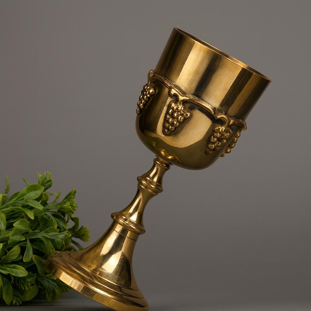 Vintage Brass Grape Motif Chalice – Religious Goblet in Velvet Gift Box ...