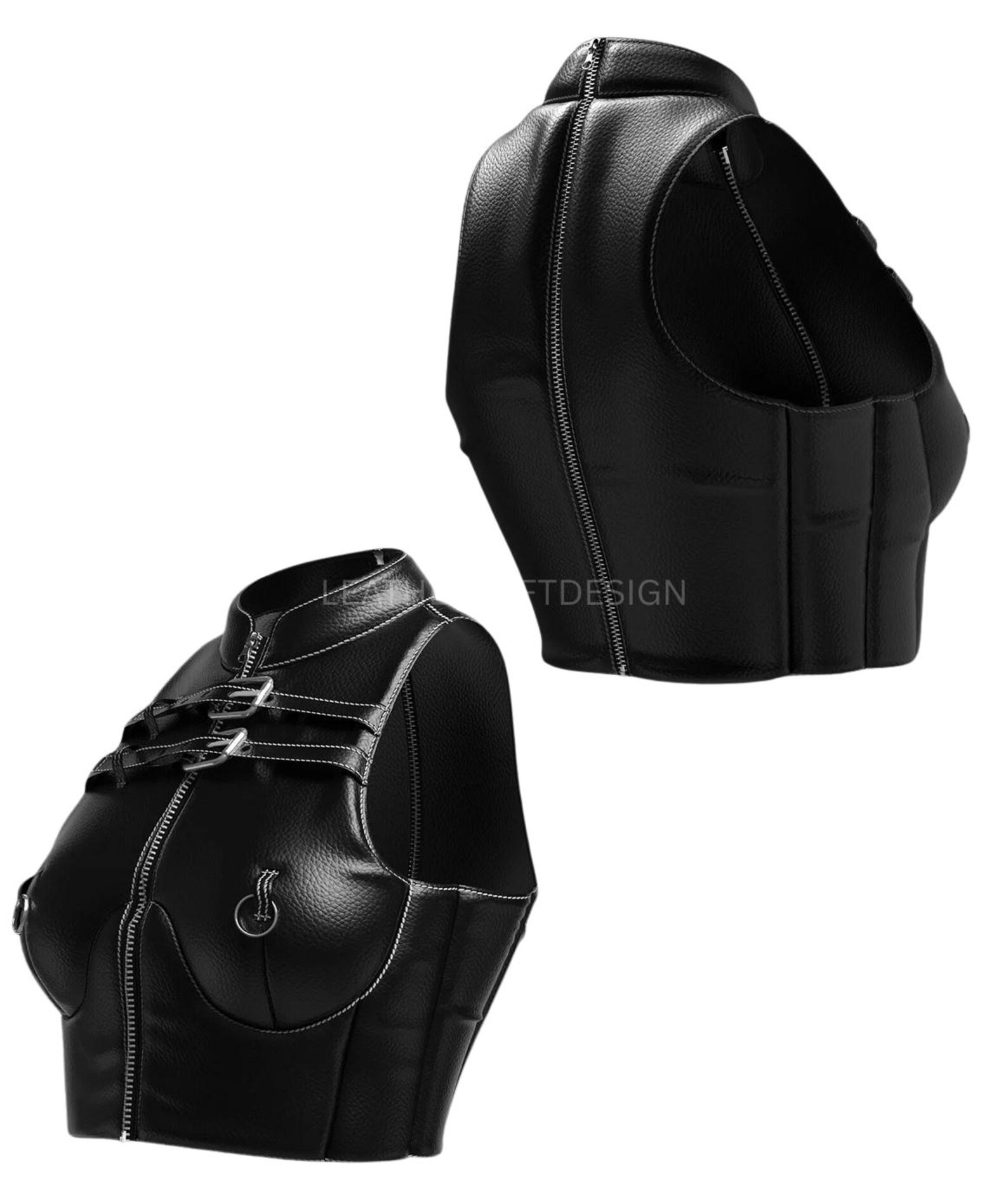 Real Leather Buckle Crop Vest – Black Sleeveless Zipper Top | Edgy ...