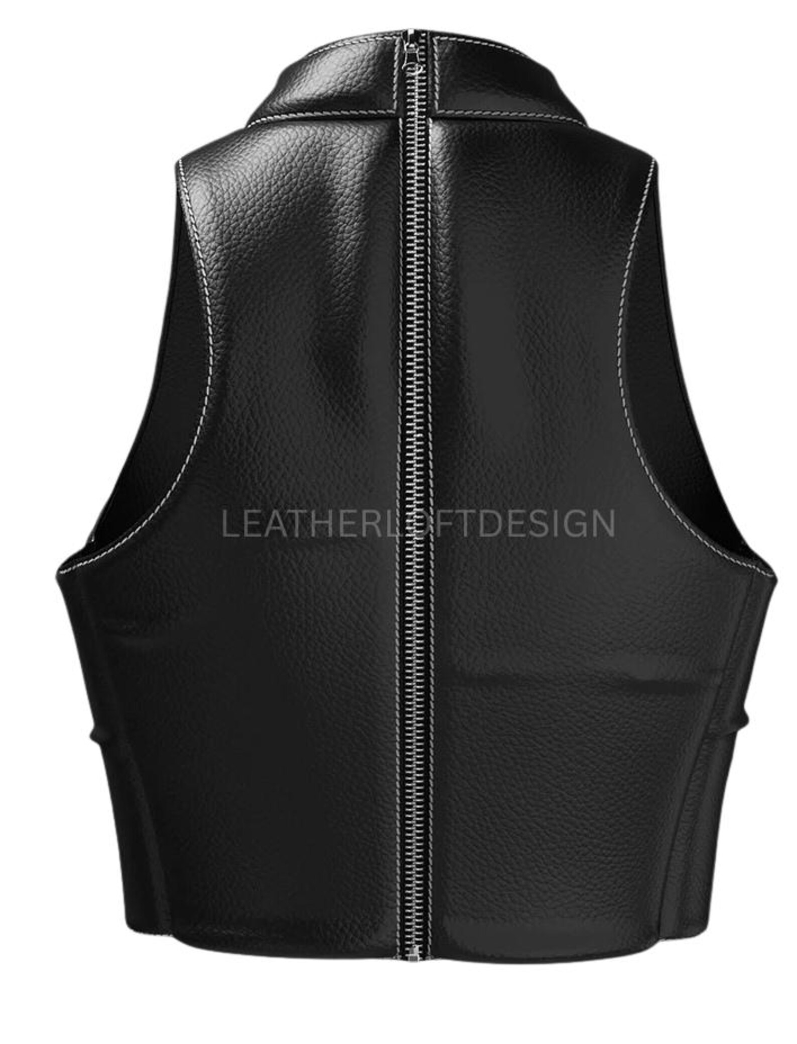 Real Leather Buckle Crop Vest – Black Sleeveless Zipper Top | Edgy ...