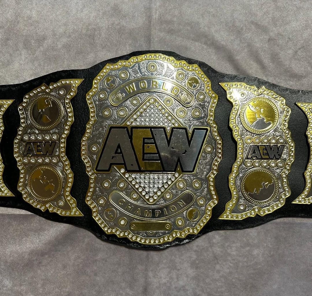AEW Heavyweight Championship Replica Belt: Brass Plates, Leather Strap ...