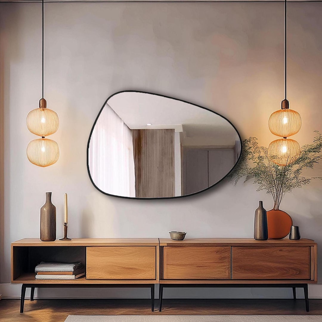Asymmetrical Wall Mirror: Large Irregular Decor , Wooden Frame Options ...