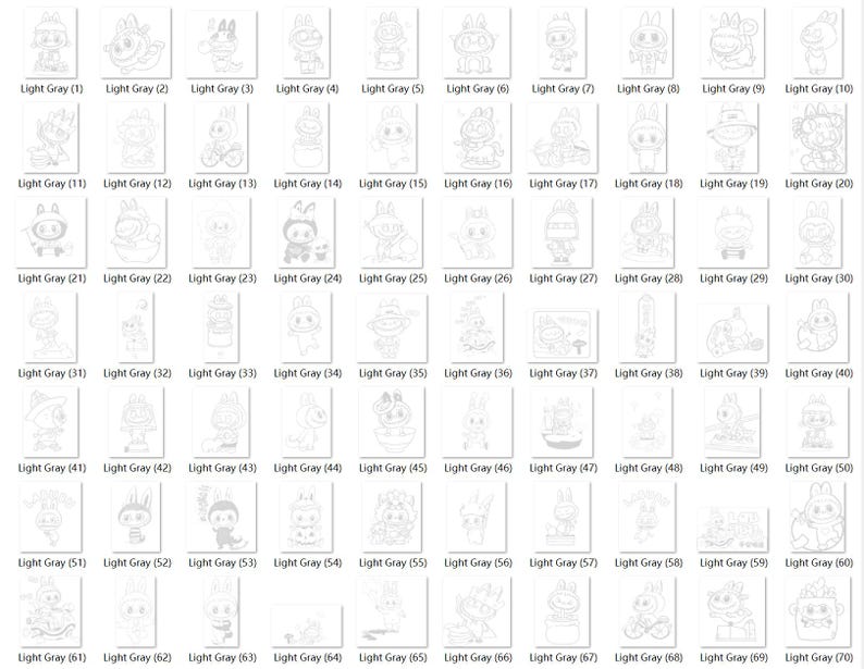 Labubu Line Art Practice Sheets - 3 Variants (colored/dark Gray/light ...