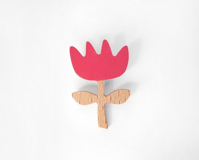 Yellow flower pin. Made from beech wood painted by hand with | Etsy