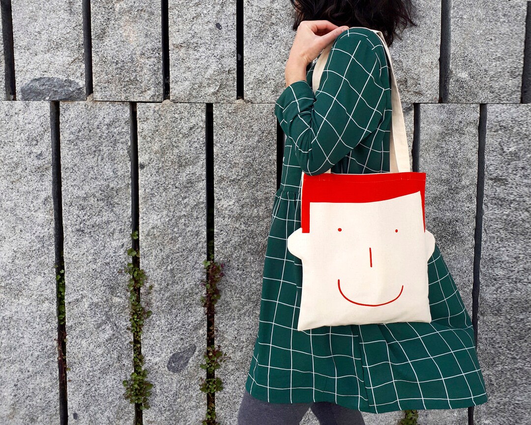 Unique Gifts for Women: Get a Fun Tote Bag With a Smiley Boy Face, Hand ...