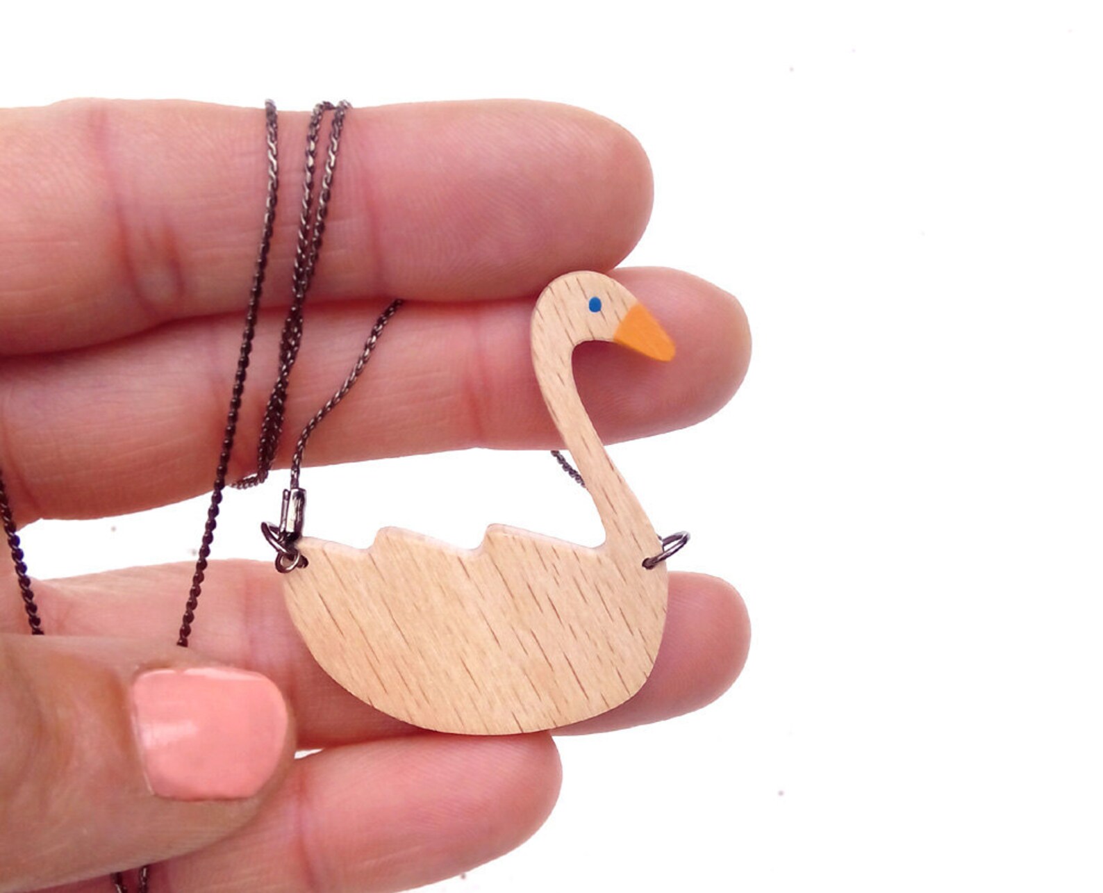 Dainty Necklace of a White Swan With Dark Chain Hand Painted - Etsy