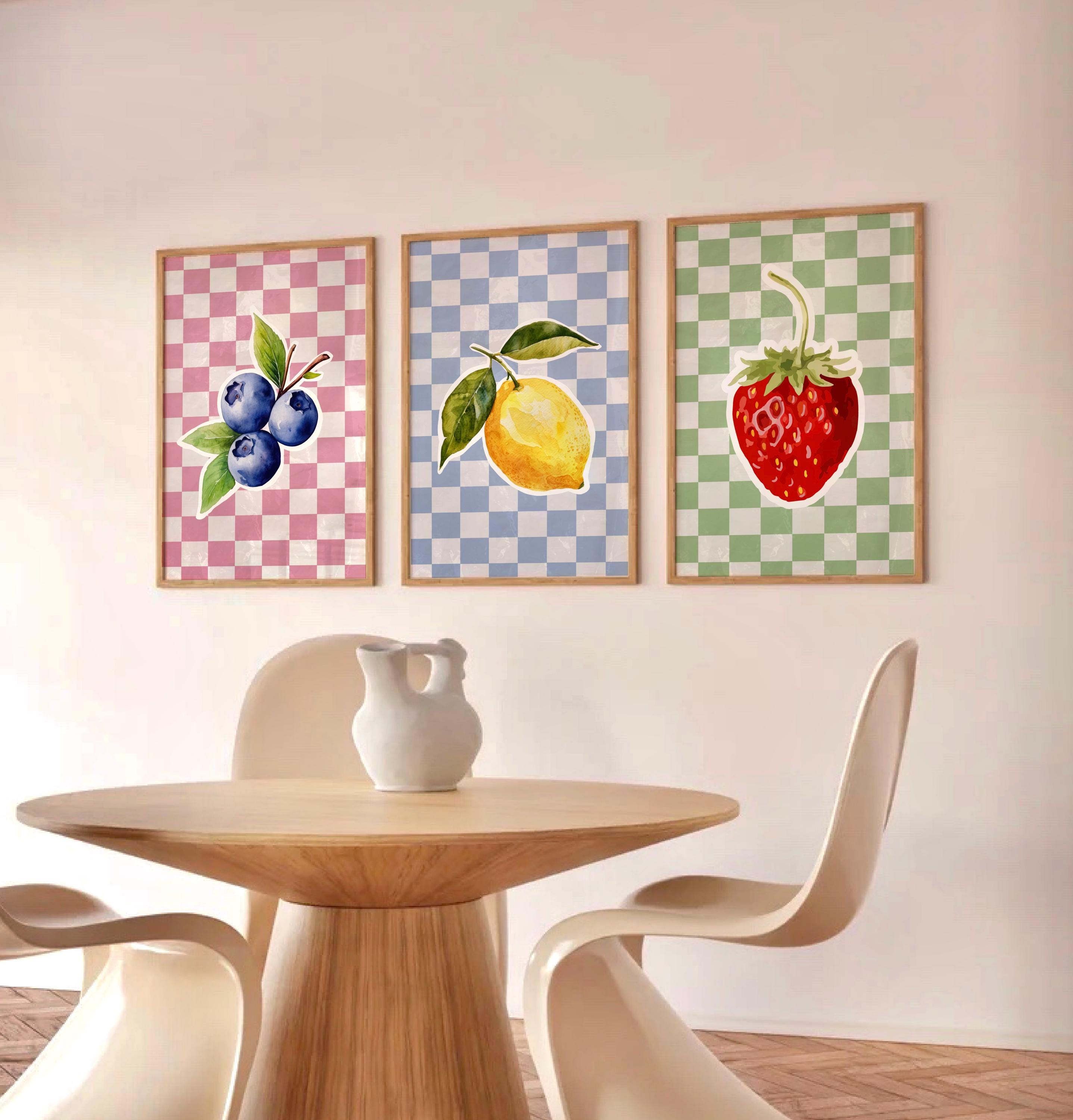 Retro Foods Colorful Poster, Trendy Checkered Set of 4 Prints, Tomato ...