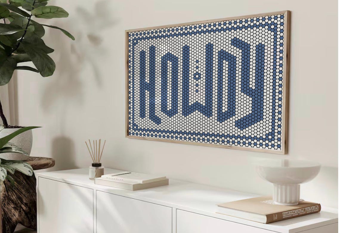 Howdy Typography Print, Blue Howdy Tile Wall Art, Modern Western ...