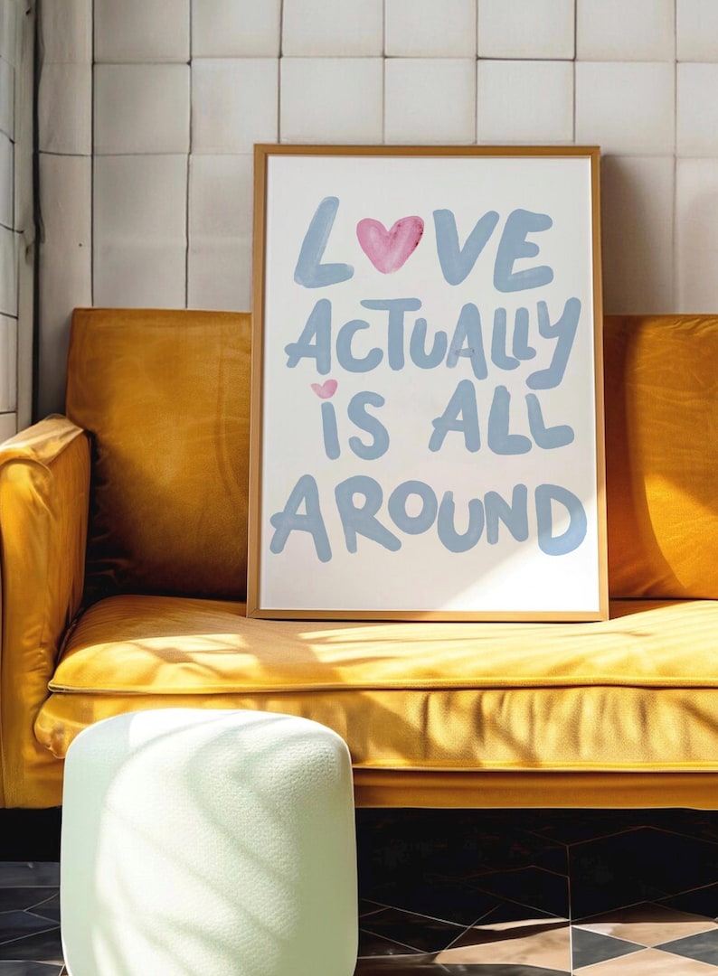 Love Actually is All Around Print, Aesthetic Blue Quote Poster, Trendy ...