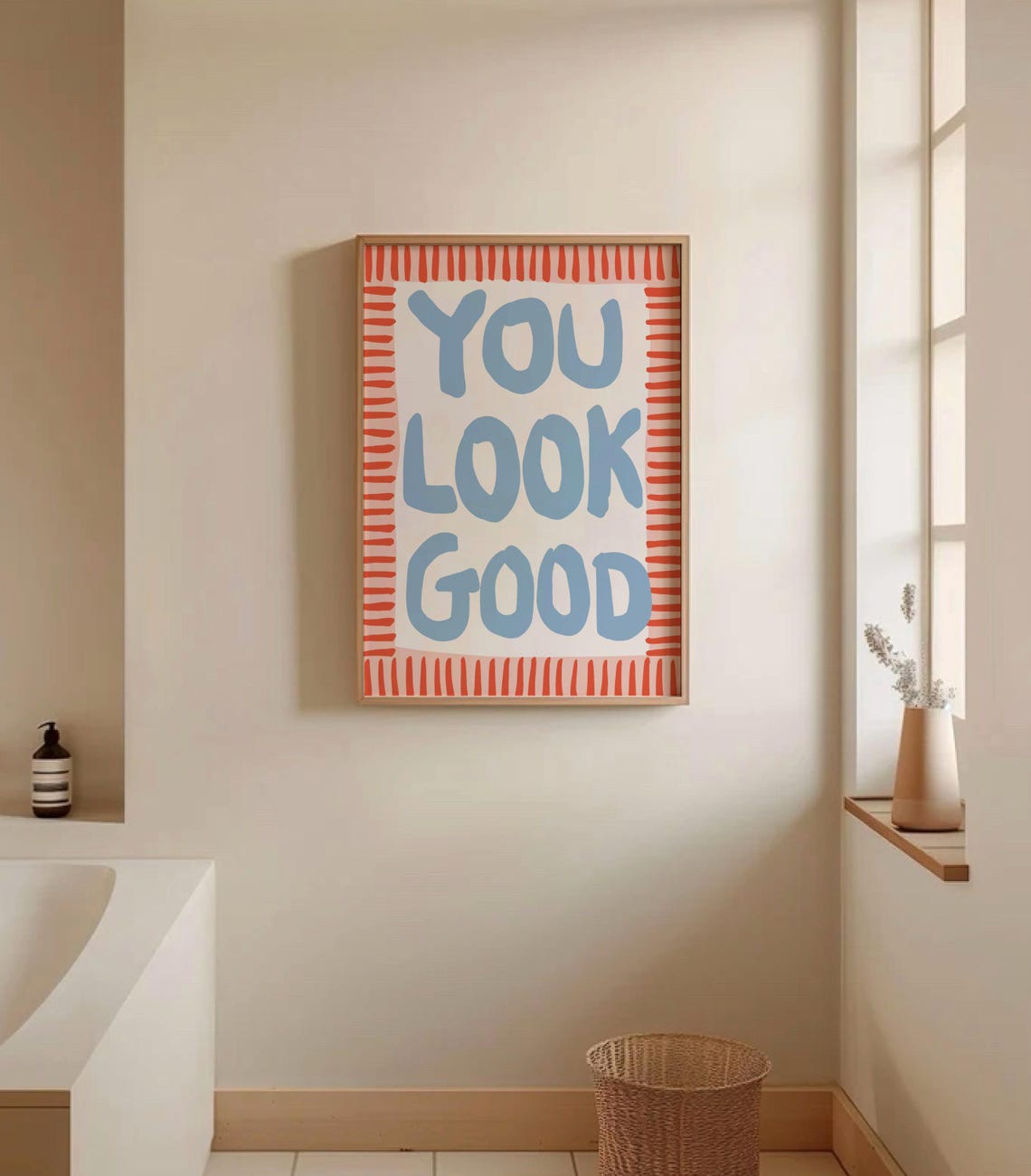 You Look Good Art Print, Trendy Uplifting Poster, Aesthetic Blue ...
