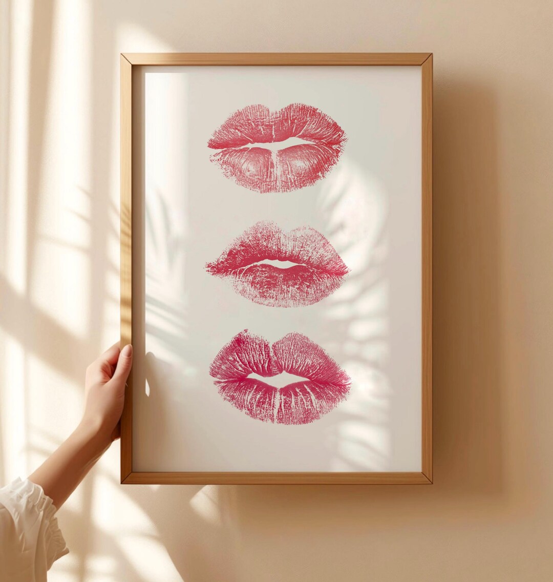 Kiss Lips Art Print, Preppy Pink Wall Art, Retro Lips Poster, Aesthetic ...