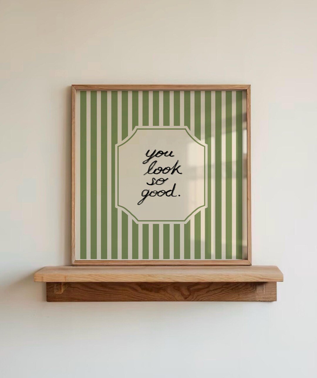 You Look so Good Green Striped Square Art Print, Hand Drawn Retro ...