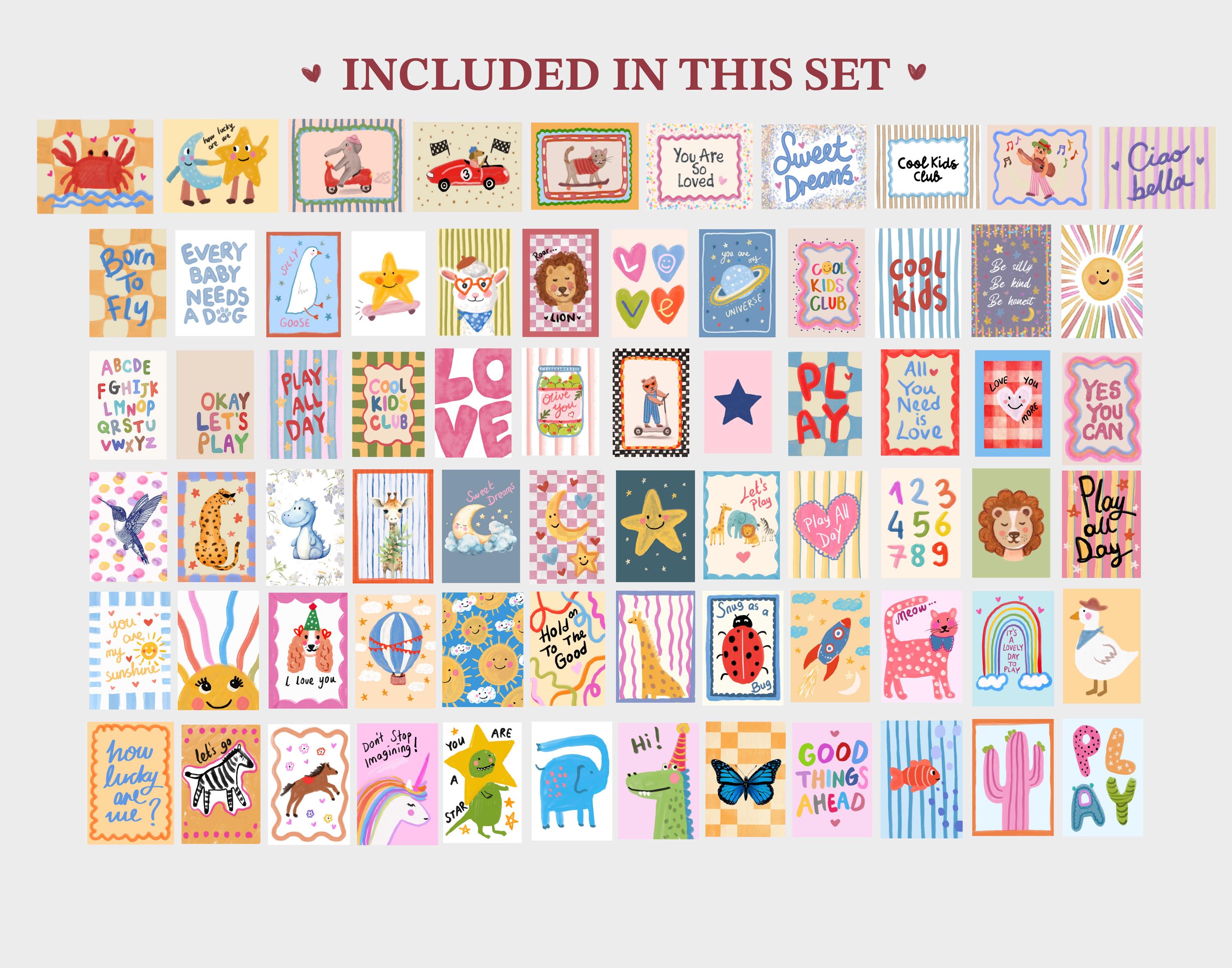 Nursery Wall Art Bundle Posters, Kids Playroom Decor, Colorful Children ...