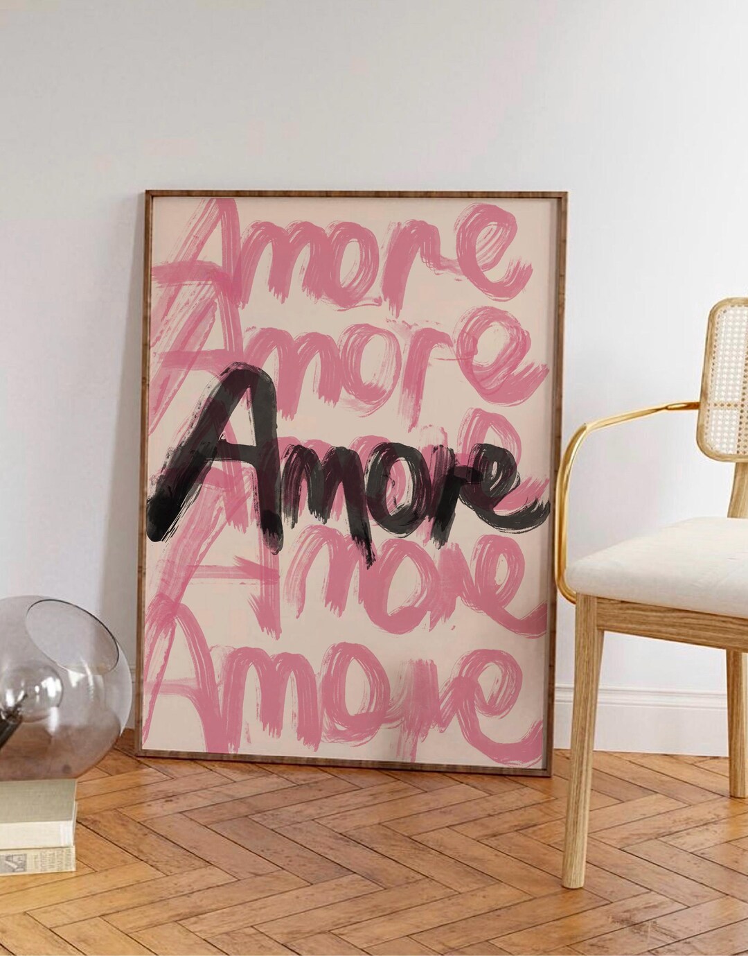 Pink Amore Typography Print, Preppy Amore Wall Art, Girly Dorm ...