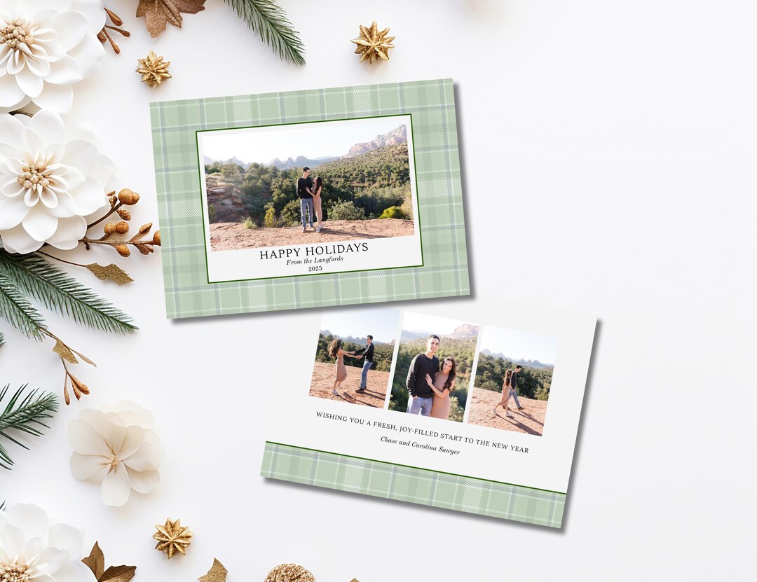 Plaid Holiday Card Template Photo Horizontal Preppy Christmas Family ...